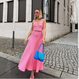 Zara | Skirts | 2 Piece Zara Pink Textured Tweed Matching Set Nwt ...